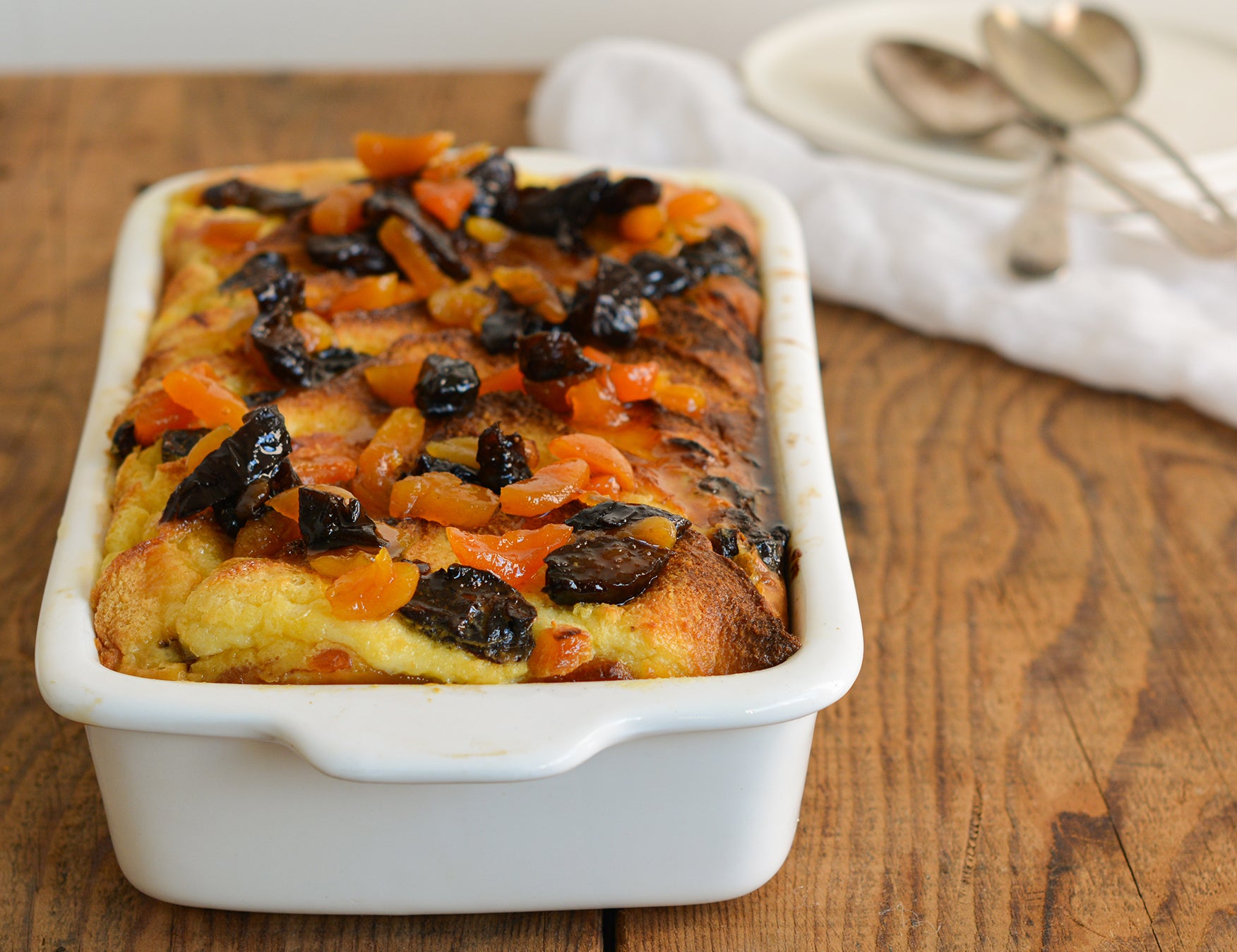 Apricot and Prune Bread and Butter Pudding Recipe | Maggie Beer