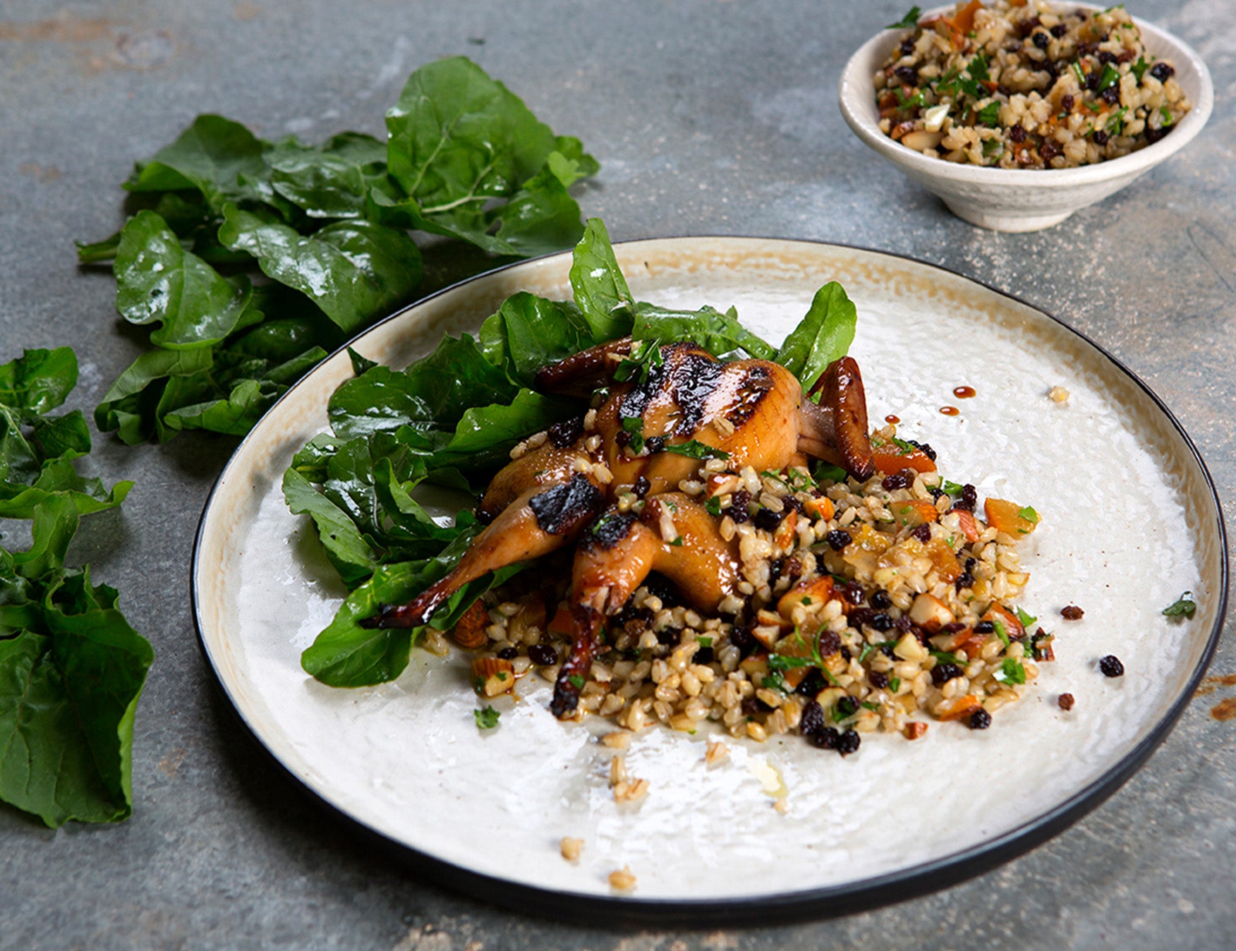 Butterflied Quail with Orange and Barley Salad Recipe | Maggie Beer