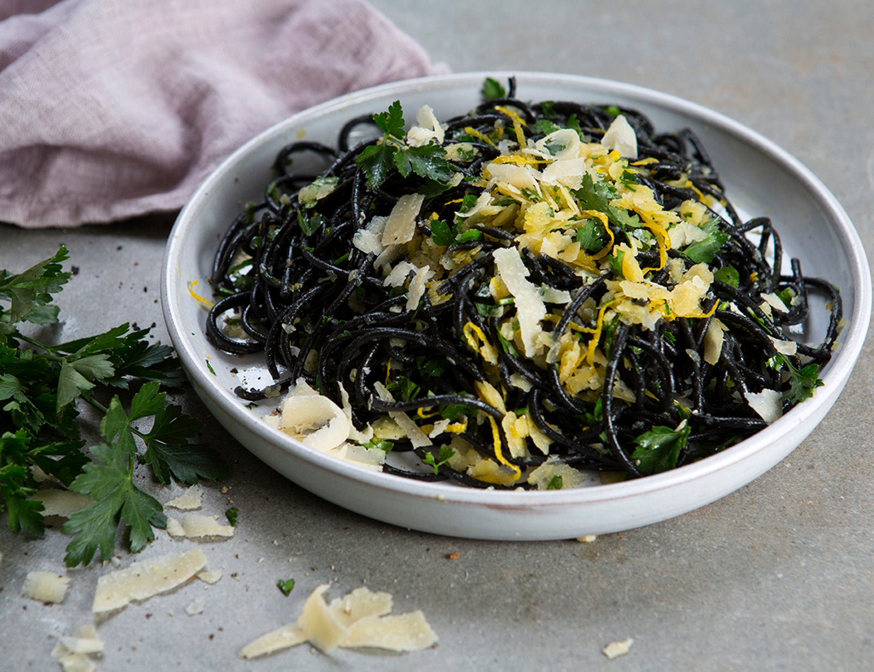 Lemon, Garlic and Parmesan Squid Ink Pasta Recipe | Maggie Beer