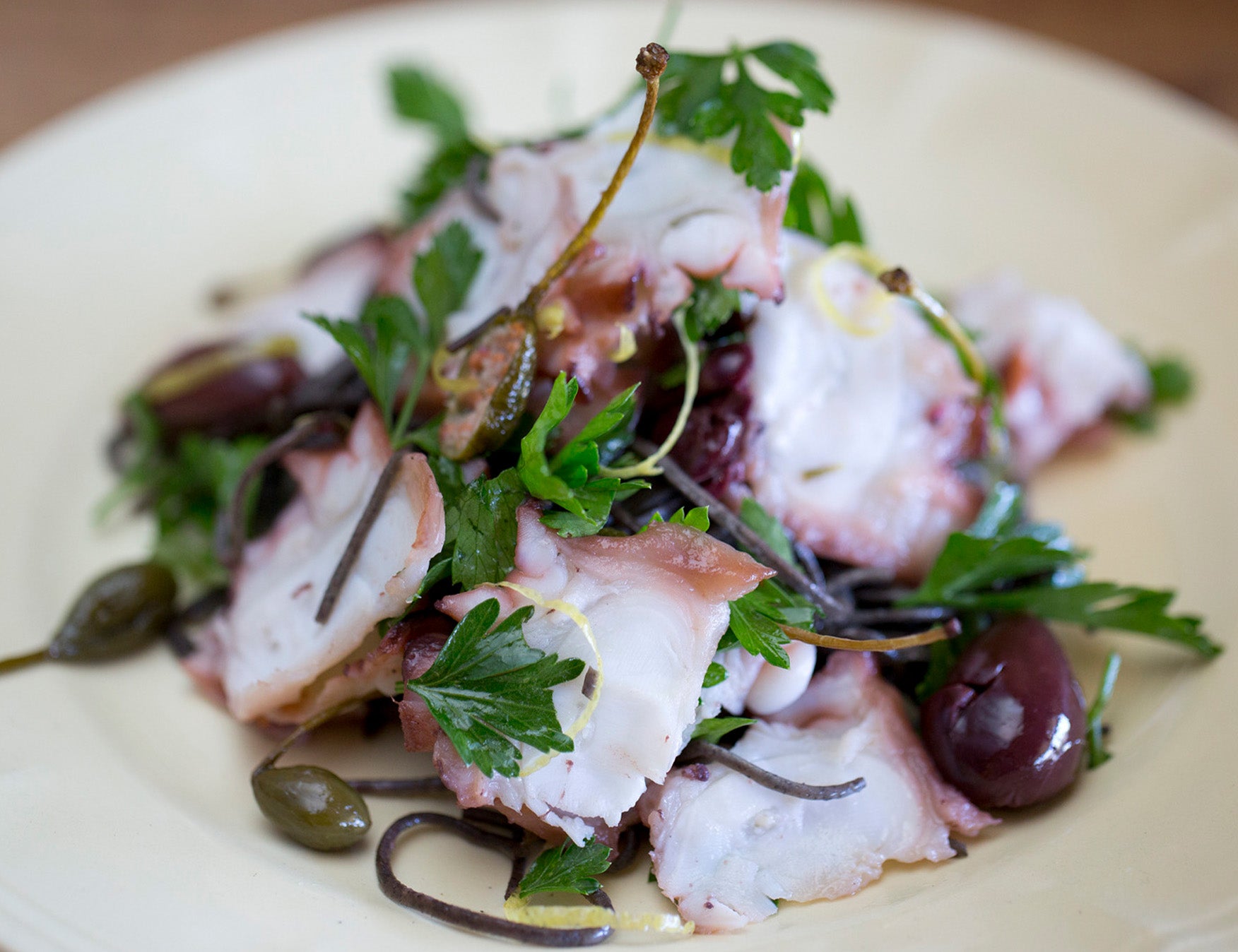 Octopus with Olives, Caper Berry & Squid Ink Pasta Recipe | Maggie Beer