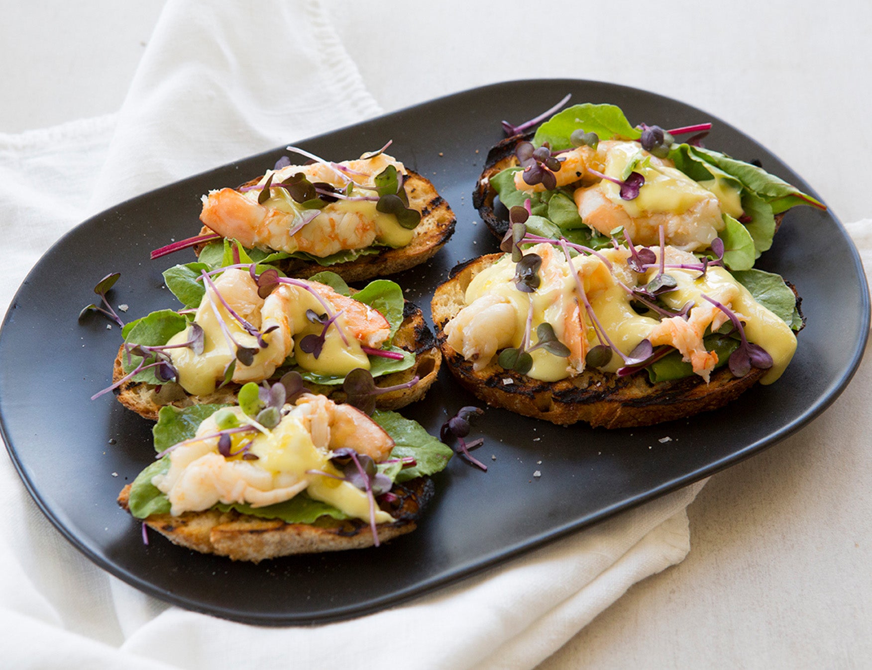 Poached Prawns Bruschetta with Wasabi Mayonnaise Recipe | Maggie Beer