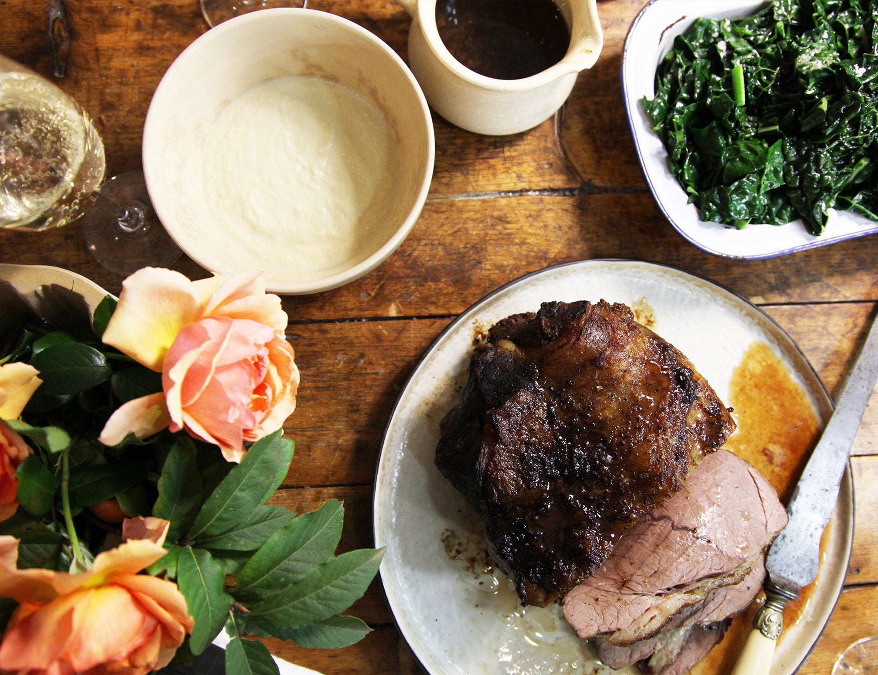 Slow-Roasted Oyster Blade with Onion Cream and Braised Cavolo Nero ...